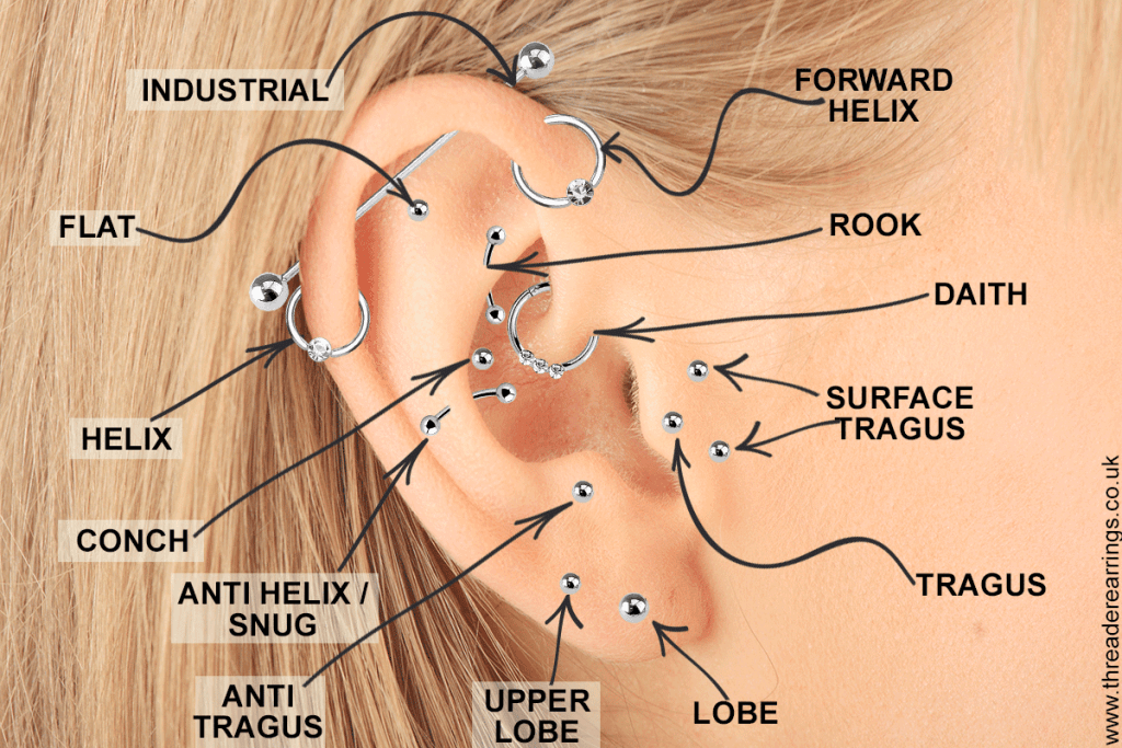 Ear piercing chart | Threader Earrings